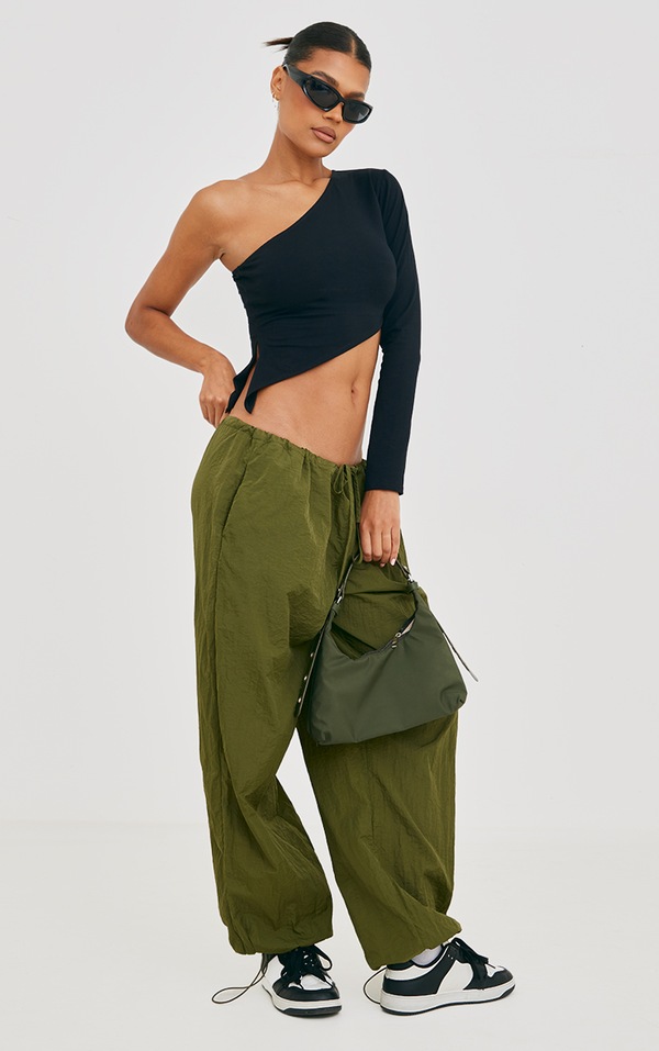 Black One Shoulder Asymmetric Hem Top | Tops | PLT