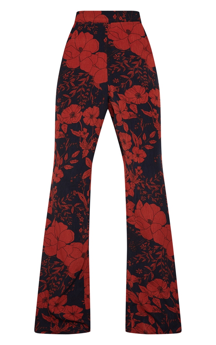 Red Floral Print Wide Leg Pants | Co-ords | PrettyLittleThing USA