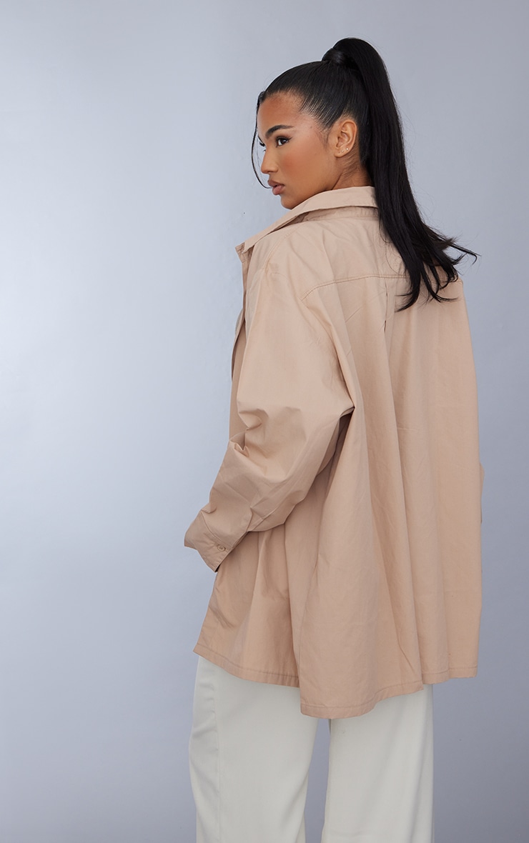 Taupe Heavy Cotton Oversized Shirt | Tops | PrettyLittleThing