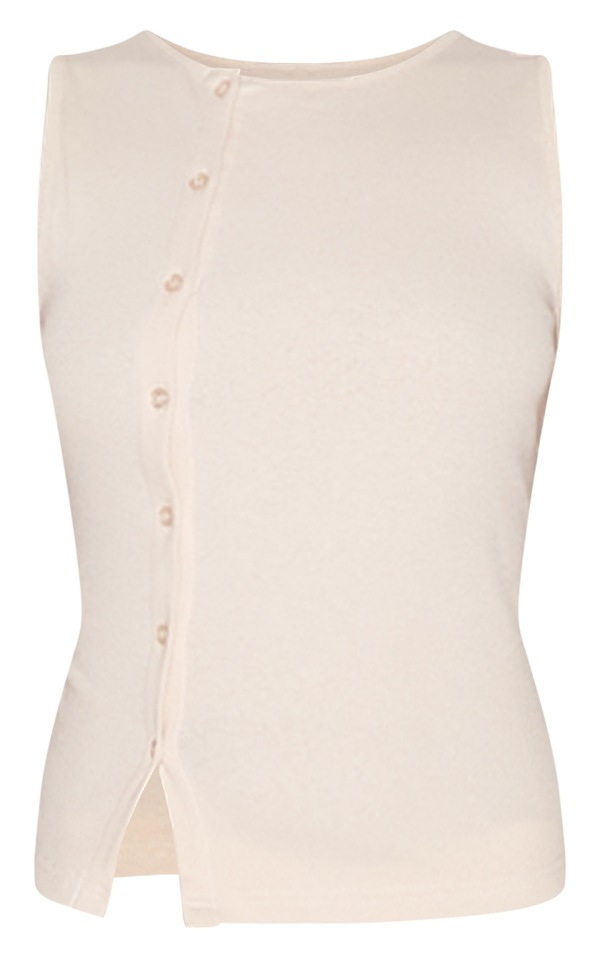 Beige Ribbed Asymmetric Button Detail Vest Top | Co-ords ...