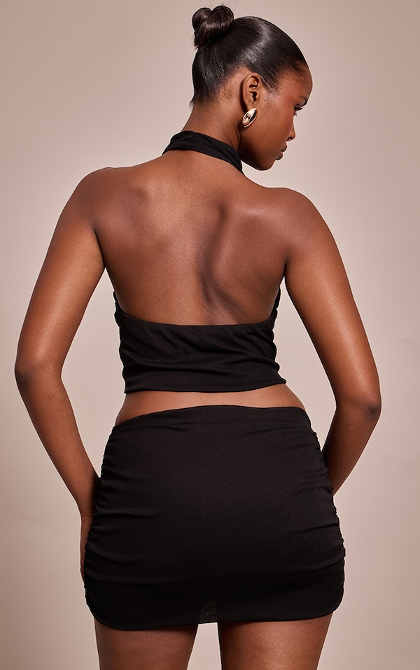 Black Onion Skin Ruched Halter Crop Top | Co-ords | PLT