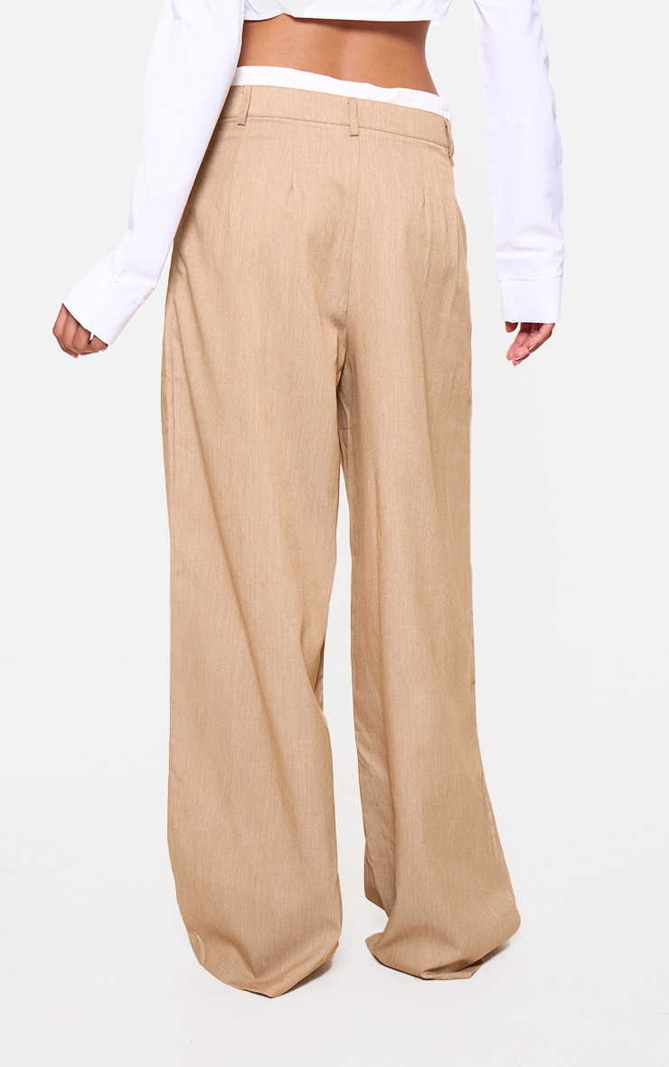 Oatmeal Marl Double Waistband Tailored Trousers | Bottoms | PLT