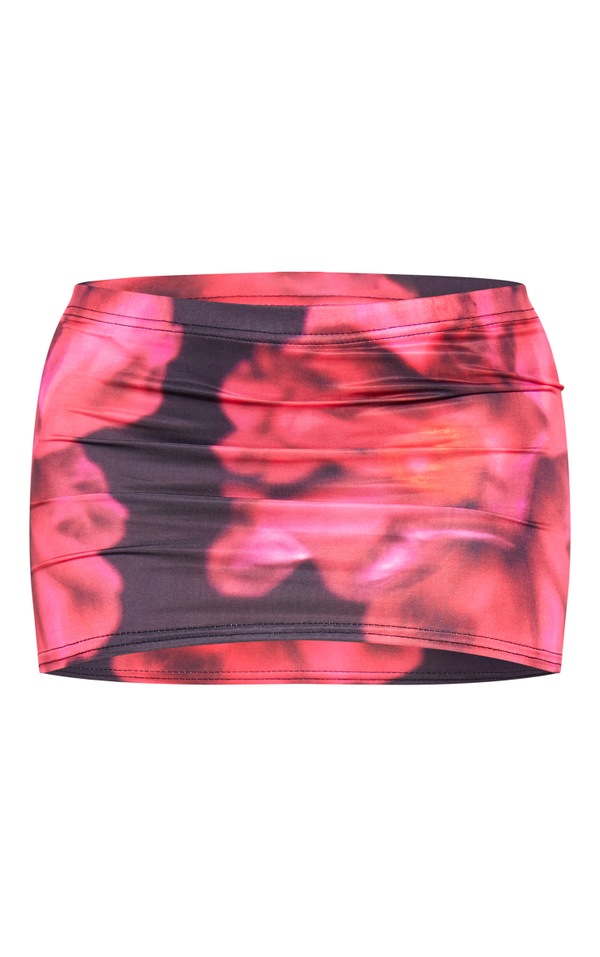 Deep Rose Floral Print Slinky Basic Low Rise Extreme Micro Mini Skirt ...