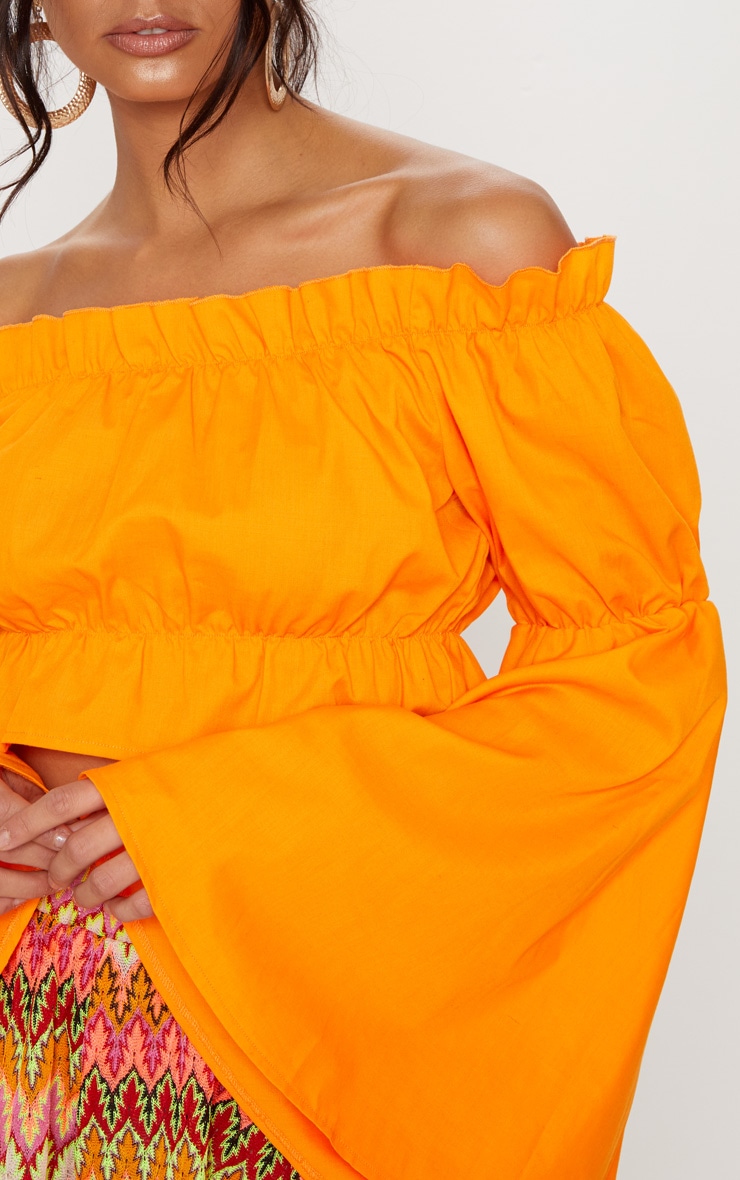 Orange Ruched Bardot Crop Top | Tops | PrettyLittleThing USA