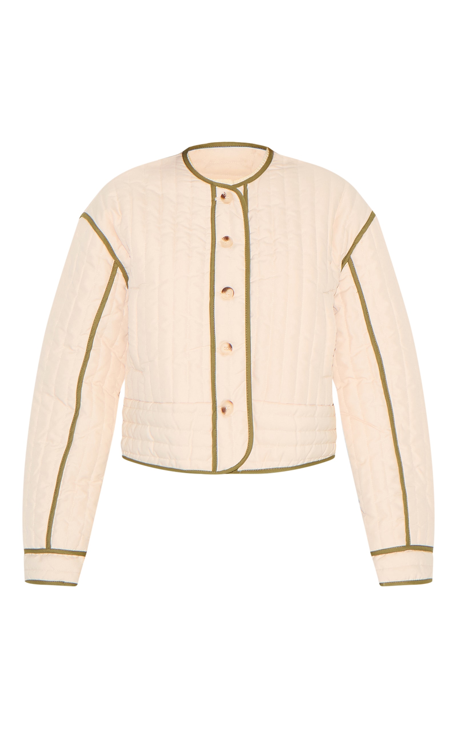 Cream Button Up Round Neck Quilted Jacket | Outerwear | PLT