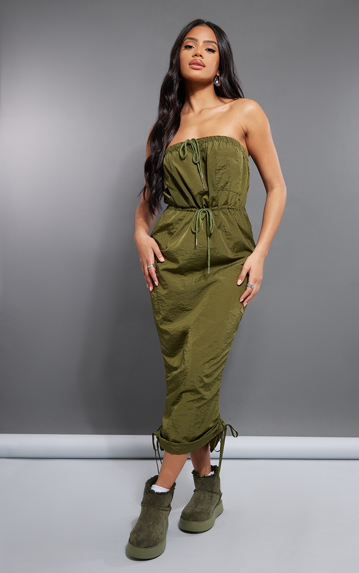 Olive Cargo Parachute Bandeau Tie Midaxi Dress | Dresses ...