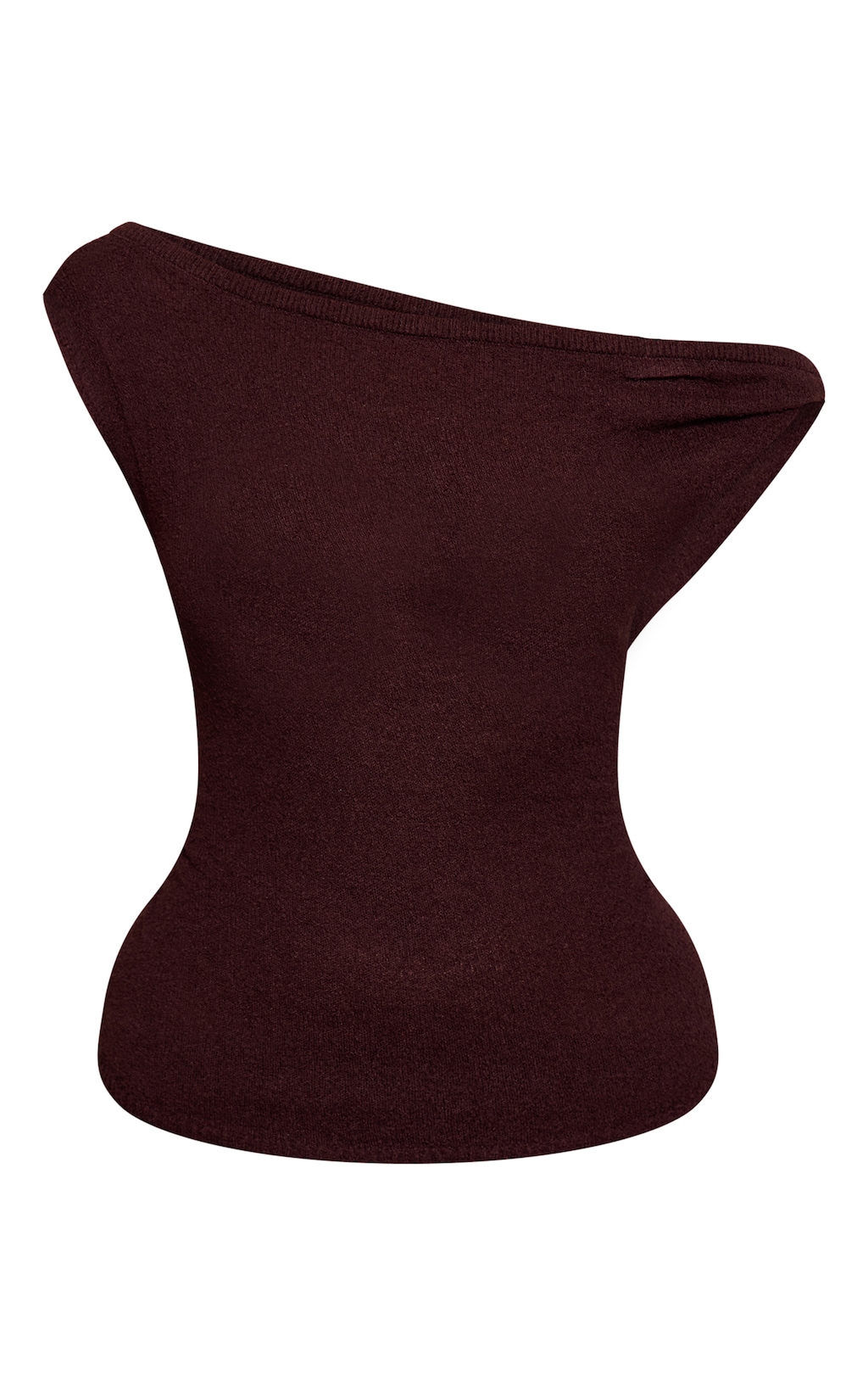 Chocolate Plum Towelling Fine Knit Asymmetric Top | Knitwear | PLT