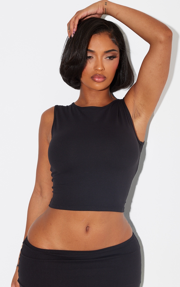 Shape Black Sculpted Longline Racer Top | Shape | PrettyLittleThing USA