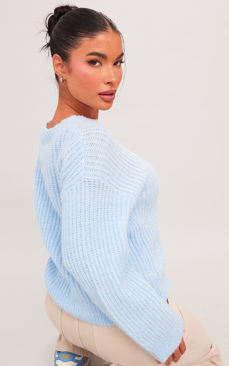 Petite Baby Blue Oversized Fluffy Knitted Jumper | Petite | PLT
