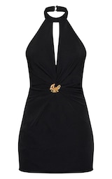 Black Woven Ruched Cut Out Mini Dress | Dresses | PrettyLittleThing USA