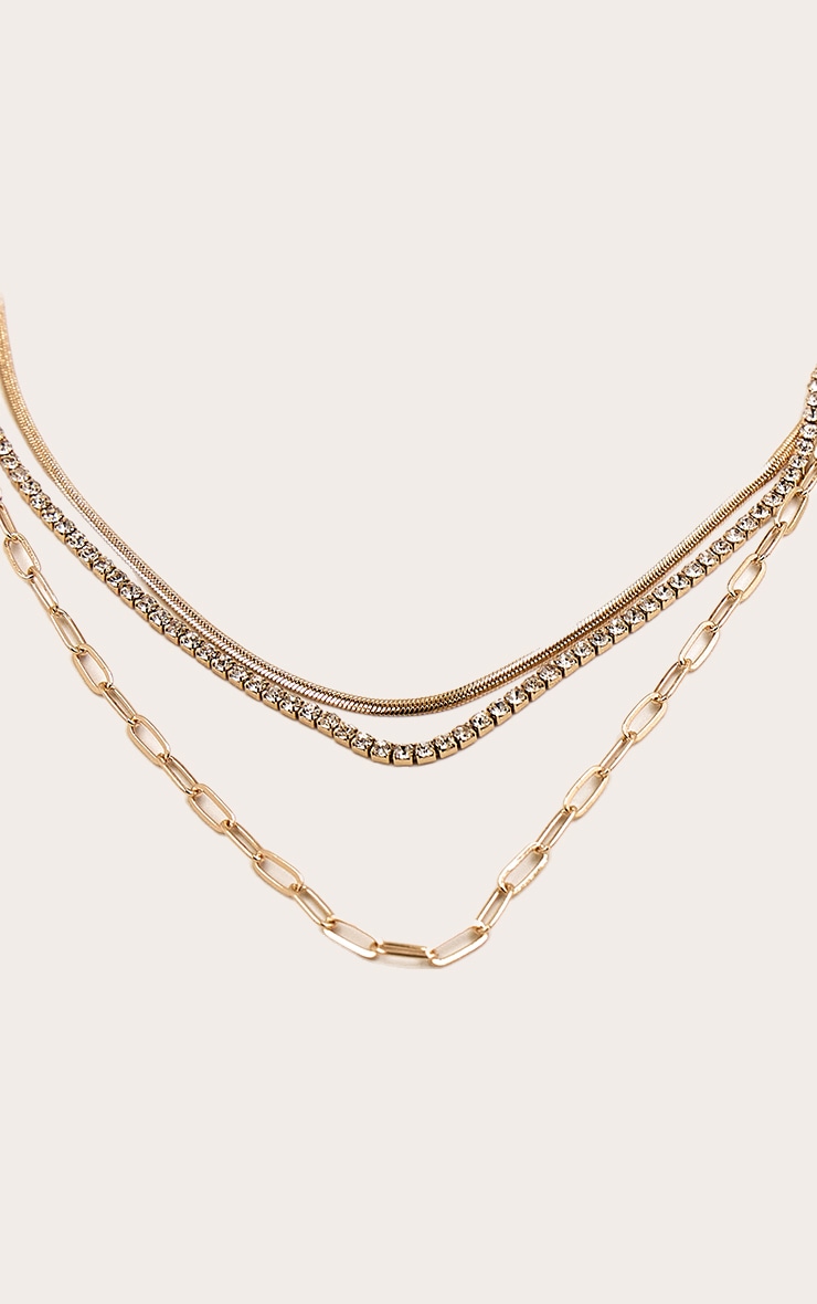 Gold Layered Diamante Fine Chain Necklace | Accessories | PLT USA