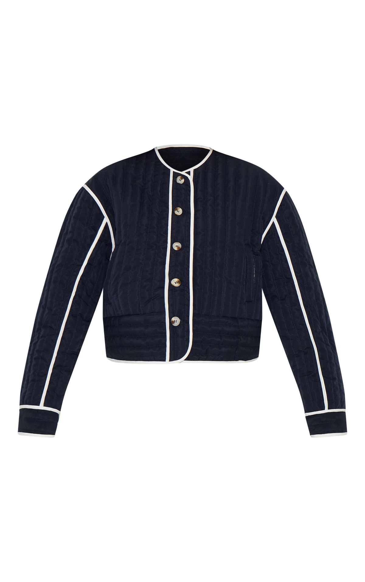 Navy Button Up Round Neck Quilted Jacket | Outerwear ...