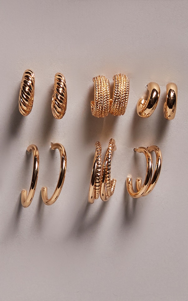 Gold Textured Hoop Multipack Earrings | Accessories | PLT
