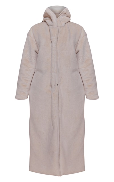 Cream Zip Front Faux Fur Longline Coat | Outerwear | PLT