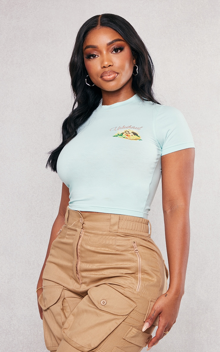 Shape Baby Blue Printed Cropped T Shirt | Shape | PLT IRE