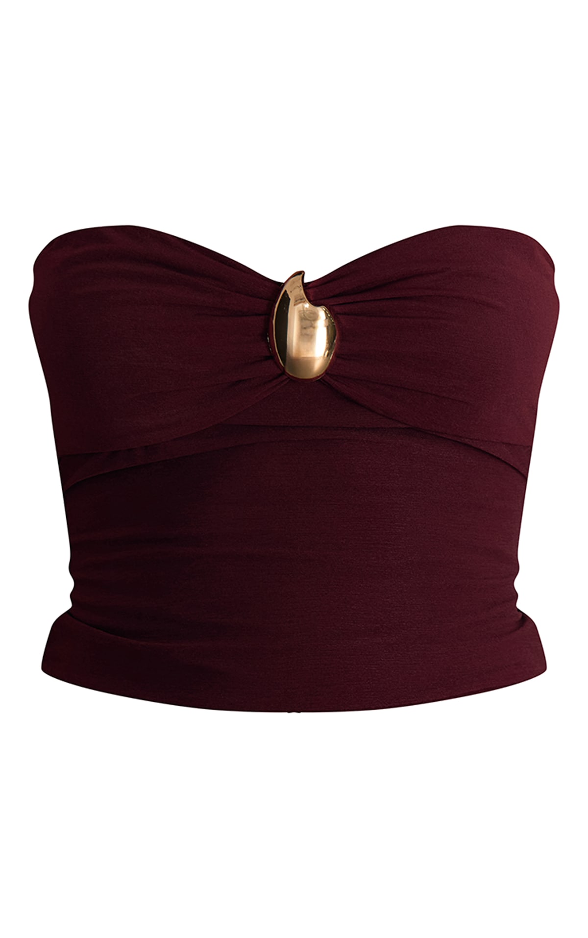 Burgundy Gold Trim Detail Bandeau Top | Co-ords | PLT USA