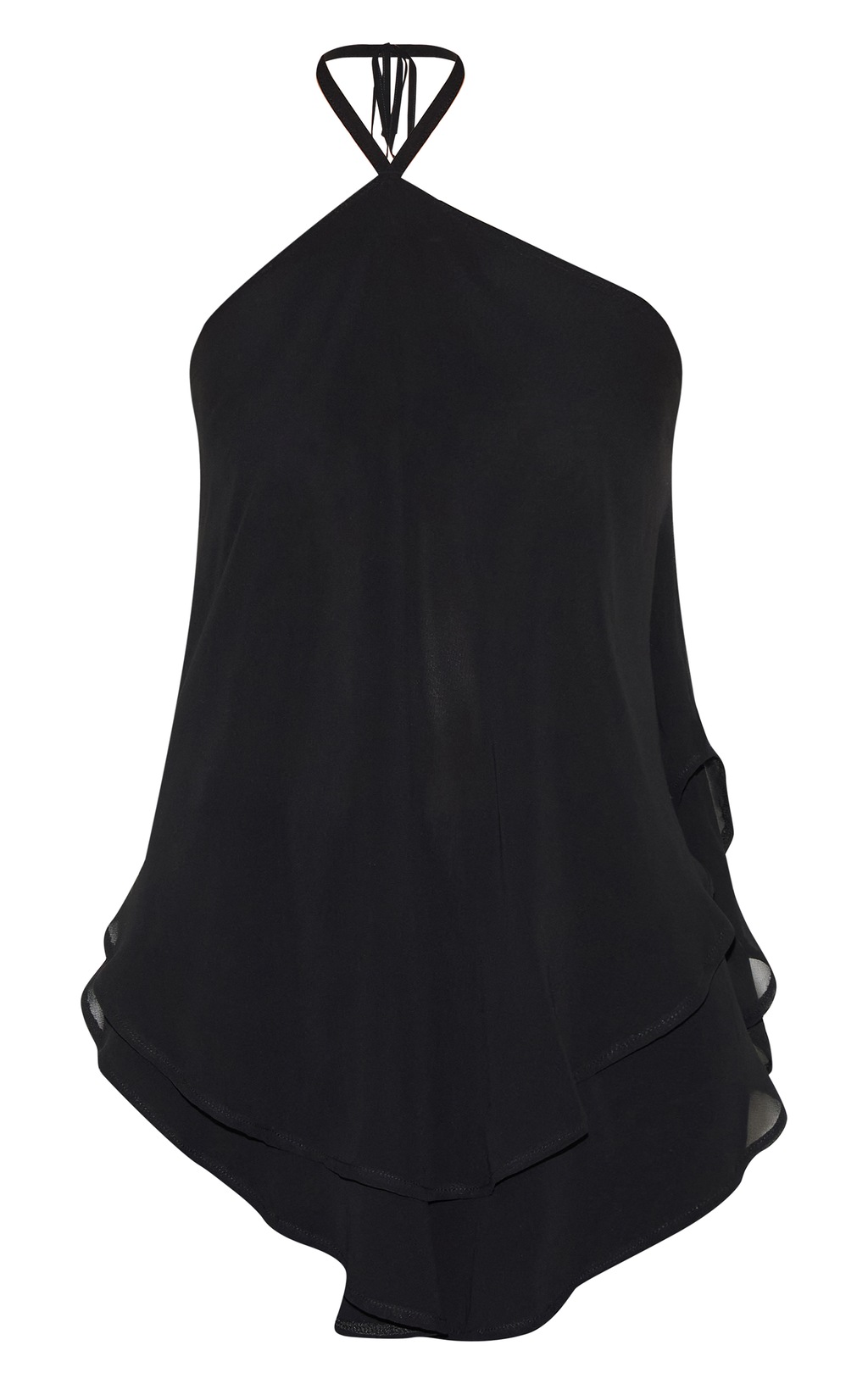 Black Floaty Chiffon Halterneck Long Top | Tops | PLT