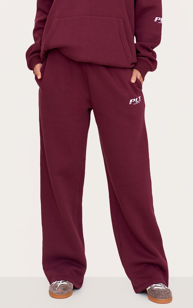 PLT Tall Burgundy Logo Printed Wide Leg Sweatpants | Tall | PLT USA