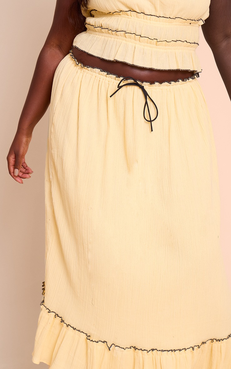 Plus Yellow Cheesecloth Maxi Contrast Skirt | Plus Size | PLT USA
