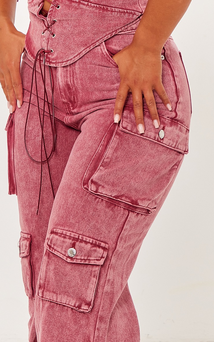 Shape Washed Red Denim Pocket Detail Cargo Jeans | Shape | PLT