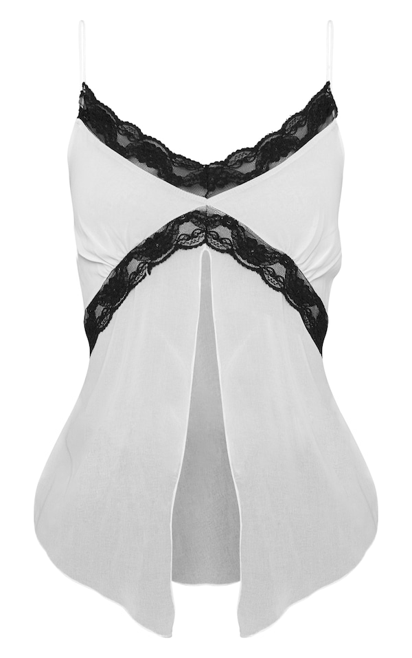 Cream Chiffon Contrast Lace Strappy Cami Top | Tops | PLT