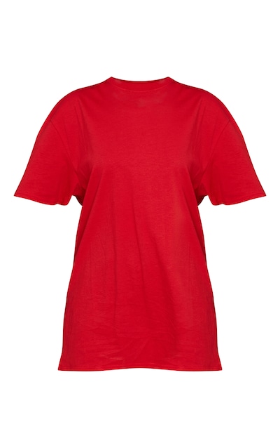 Cotton Red Oversized T-Shirt | Tops | PrettyLittleThing USA