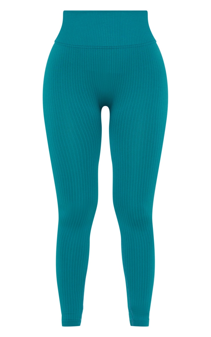 Emerald Green Ribbed Seamless Sports Legging | PrettyLittleThing