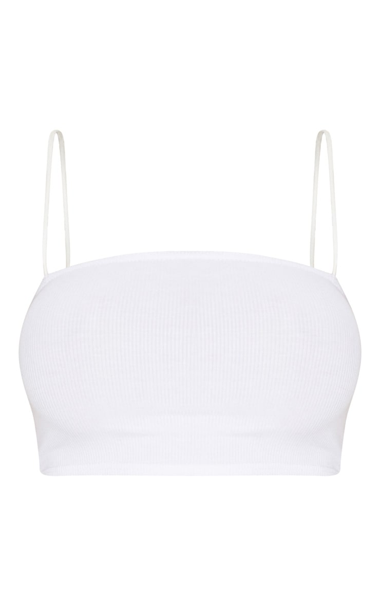 White Rib Spaghetti Strap Crop Top | Tops | PrettyLittleThing