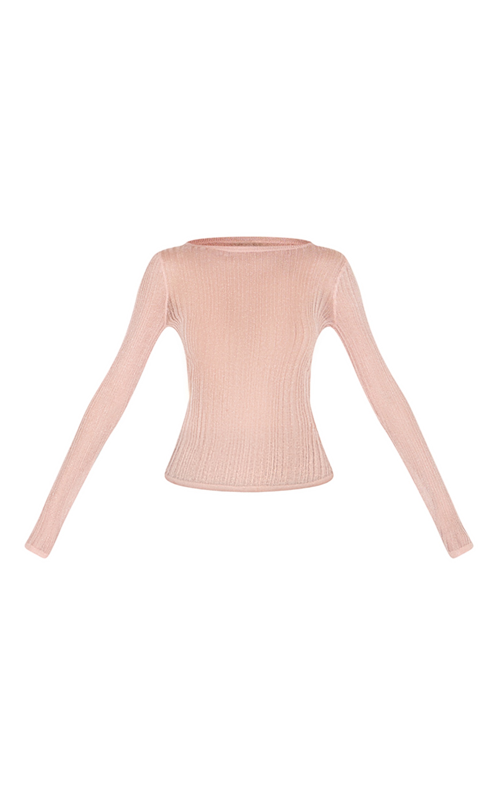 Pink Sheer Knit Long Sleeve Boat Neck Top | Knitwear | PLT USA