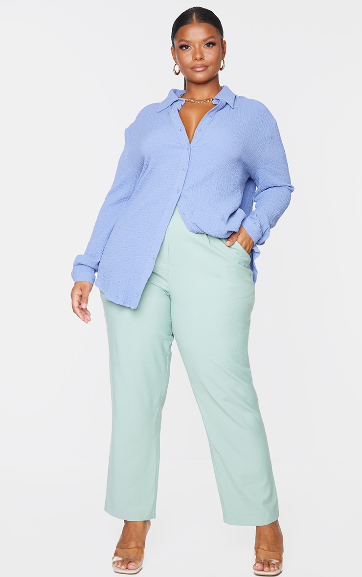 Plus Blue Textured Oversized Shirt | PrettyLittleThing USA