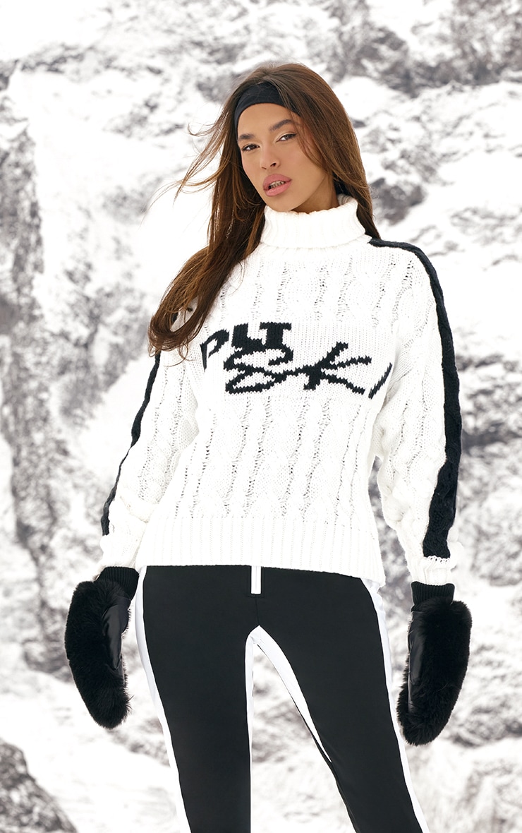 PLT SKI Pull Oversize En Jacquard Noir & Blanc | Tricots | PrettyLittleThing FR