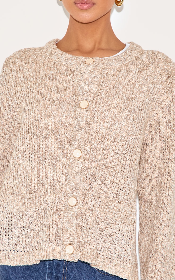 Mocha Marl Textured Bobble Knit Pocket Cardigan | Knitwear ...
