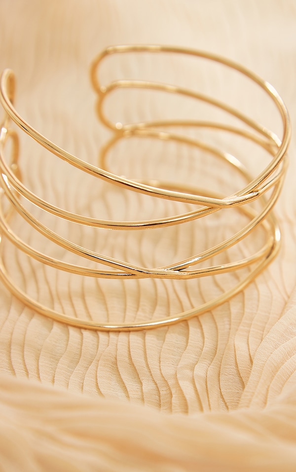 Gold Gold Wirey Statement Arm Cuff | PrettyLittleThing USA