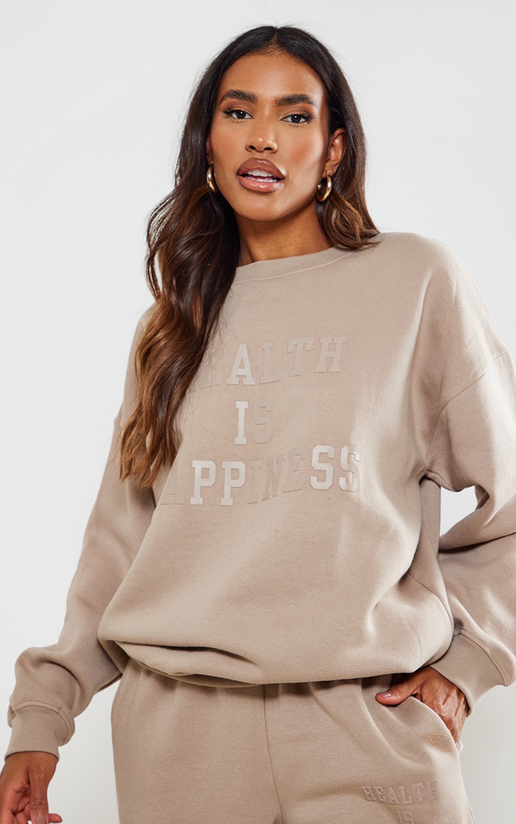 Mocha Health Is Happiness Oversized Sweatshirt | Sweat ...