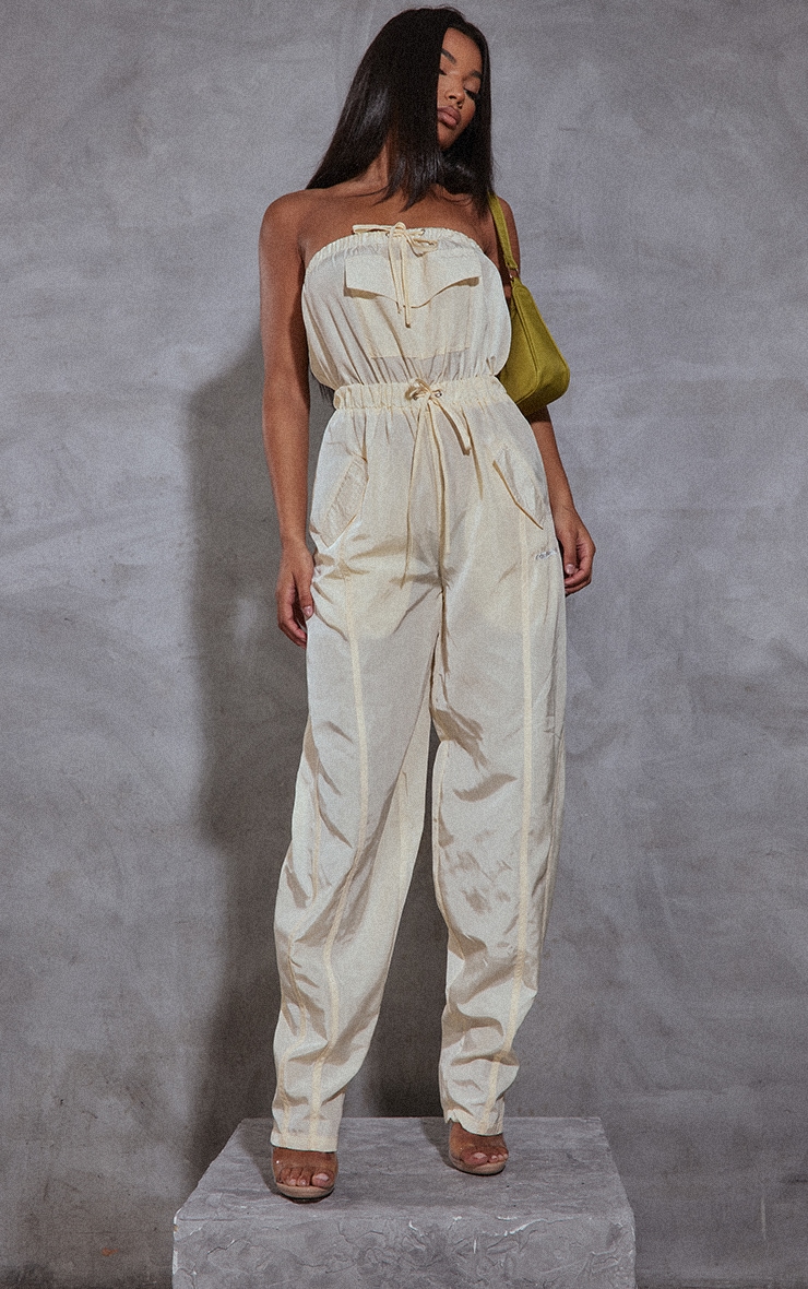 Cream Shell Tie Front Jumpsuit | Dresses | PLT USA
