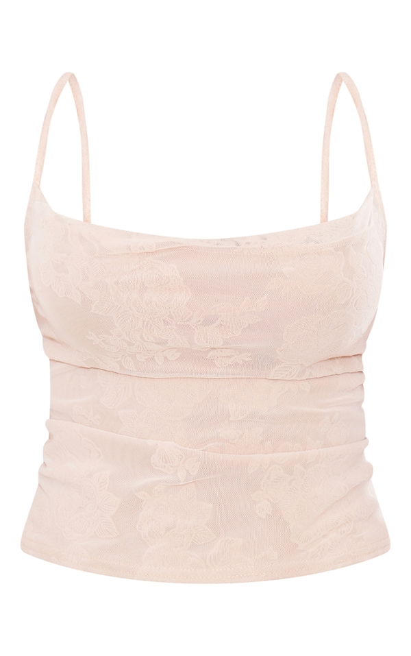 Stone Floral Devore Cowl Neck Open Back Top | Tops | PLT