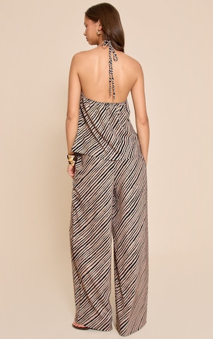 Brown Stripe Woven Halter Neck Floaty Long Top | Co-ords | PLT