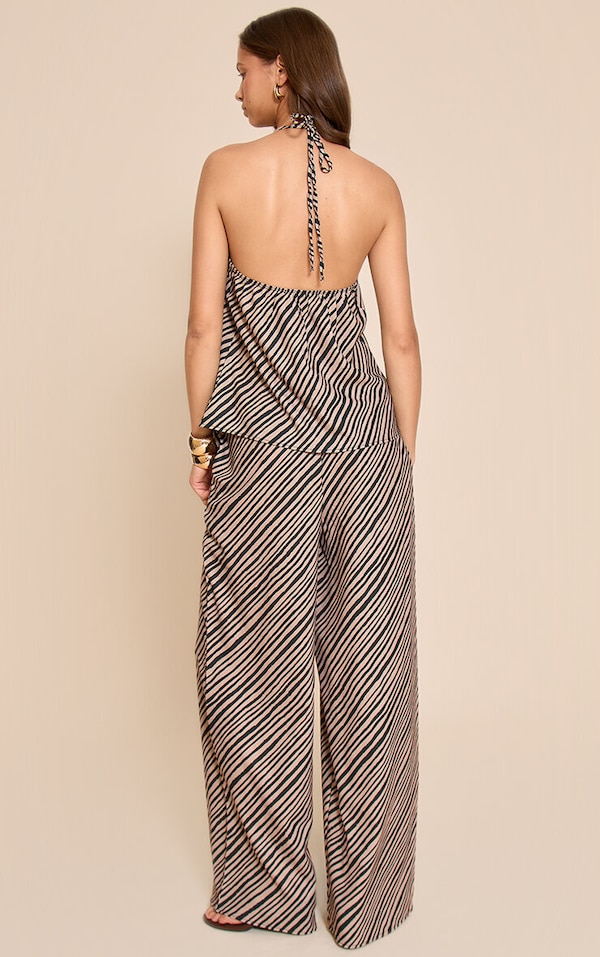 Brown Stripe Woven Halter Neck Floaty Long Top | Co-ords ...