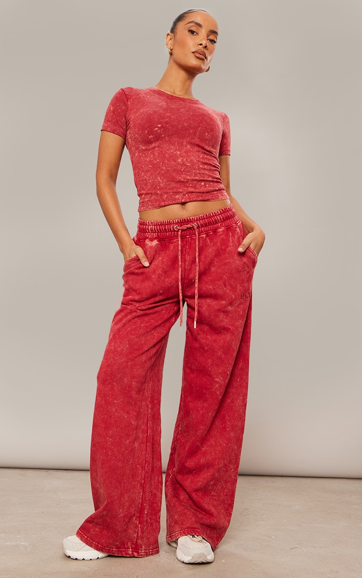 Red Washed Oversized Low Rise Wide Leg Sweatpants | Athleisure ...