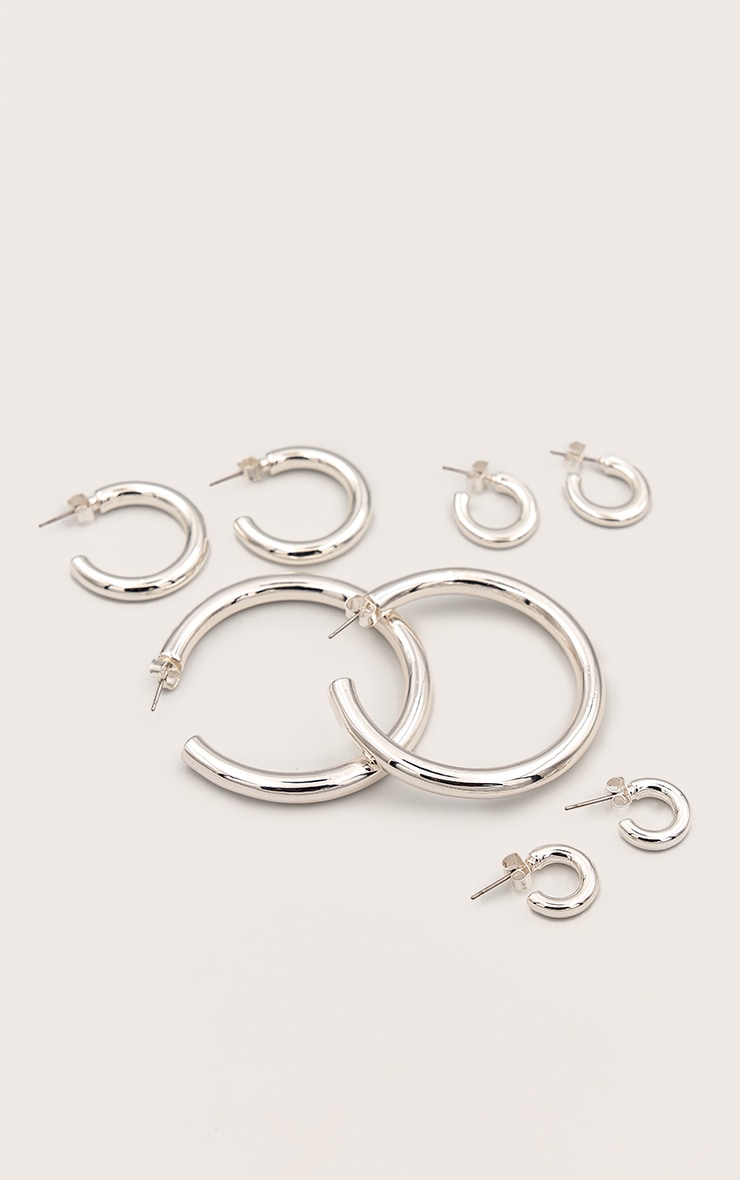 Silver Assorted Multipack Hoop Earrings | Accessories | PrettyLittleThing