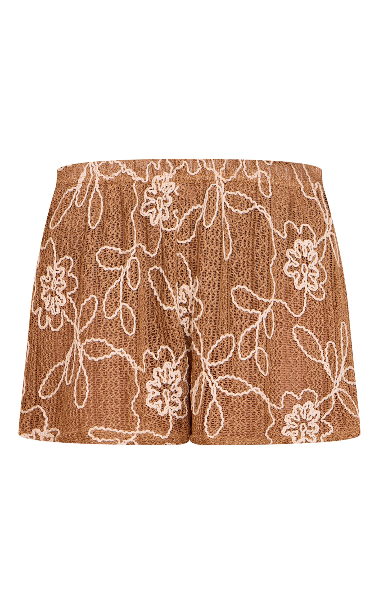 Tan Embroidered Floral Floaty Shorts | Co-ords | PLT USA