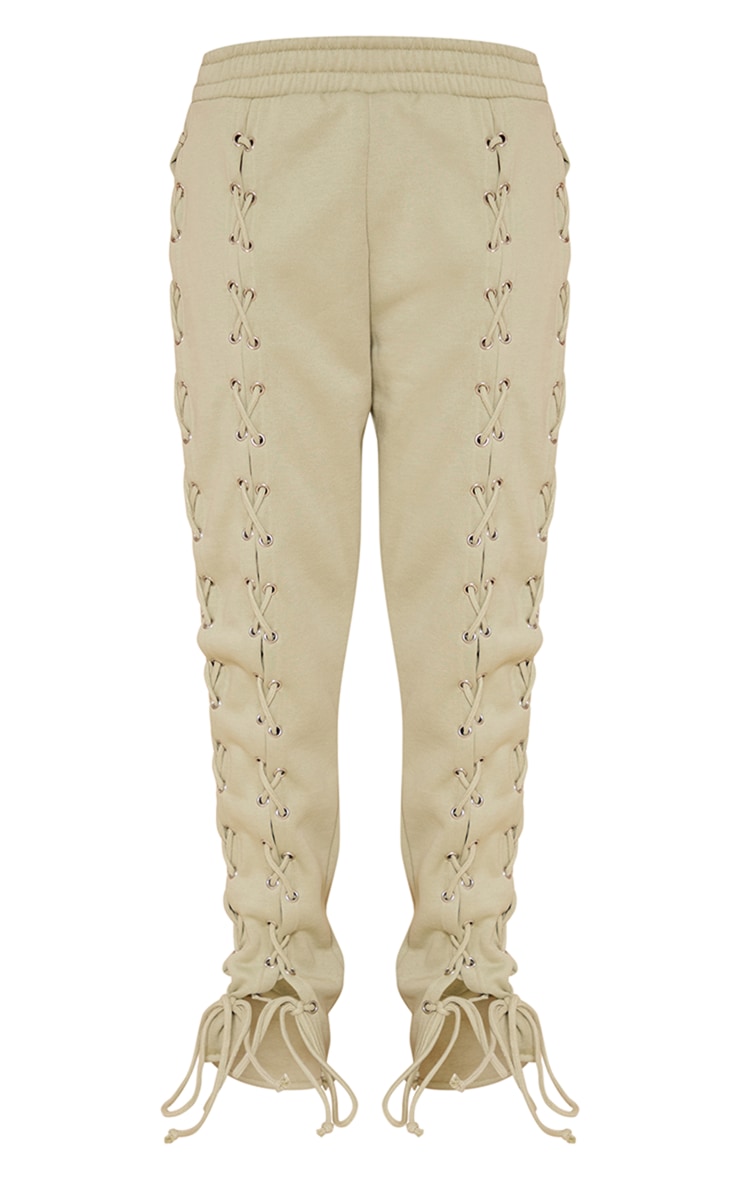 Sage Khaki Lace Up Side Detail Oversized Sweatpants | PrettyLittleThing UAE