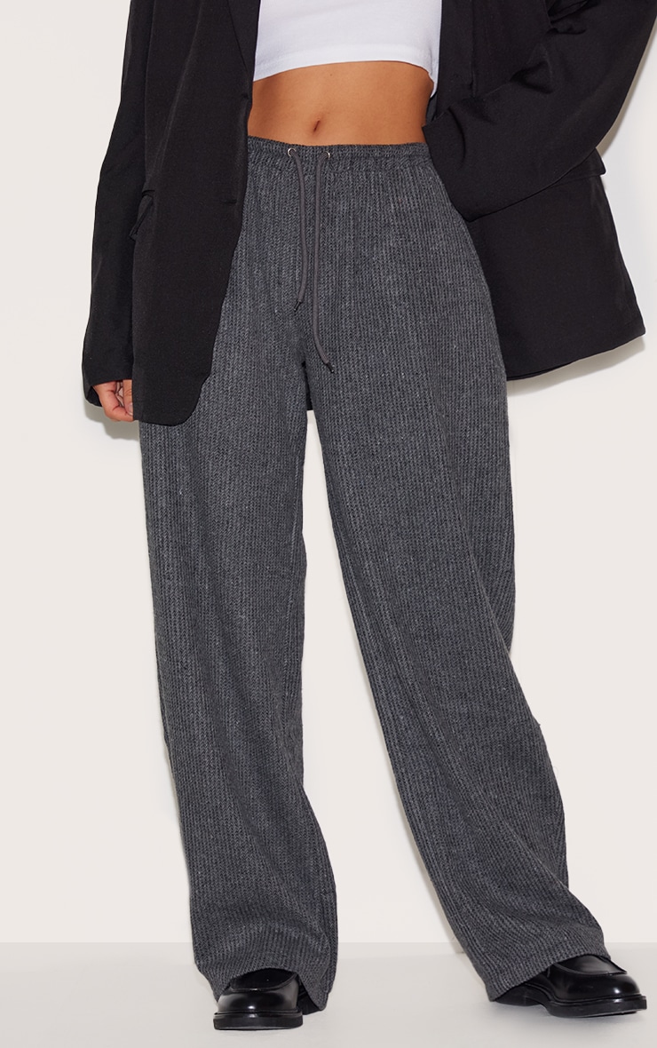 Charcoal Textured Low Rise Drawstring Trousers | Bottoms | PLT