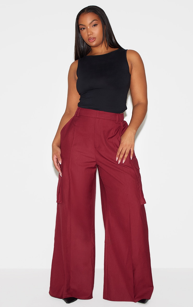 Plus Plum Woven Pocket Detail Straight Leg Pants | Plus Size ...