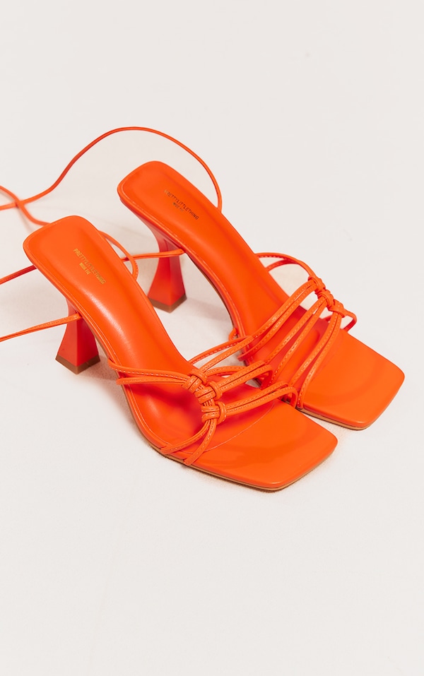 Orange Square Toe Wide Fit Knot Mid Heeled Sandals | Footwear ...