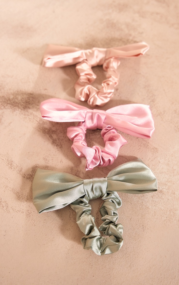 Multi Satin Three Pack Bow Scrunchie | Accessories | PrettyLittleThing USA