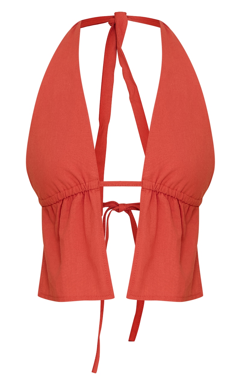 Rust Cotton Halterneck Backless Plunge Top | Co-ords | PLT USA