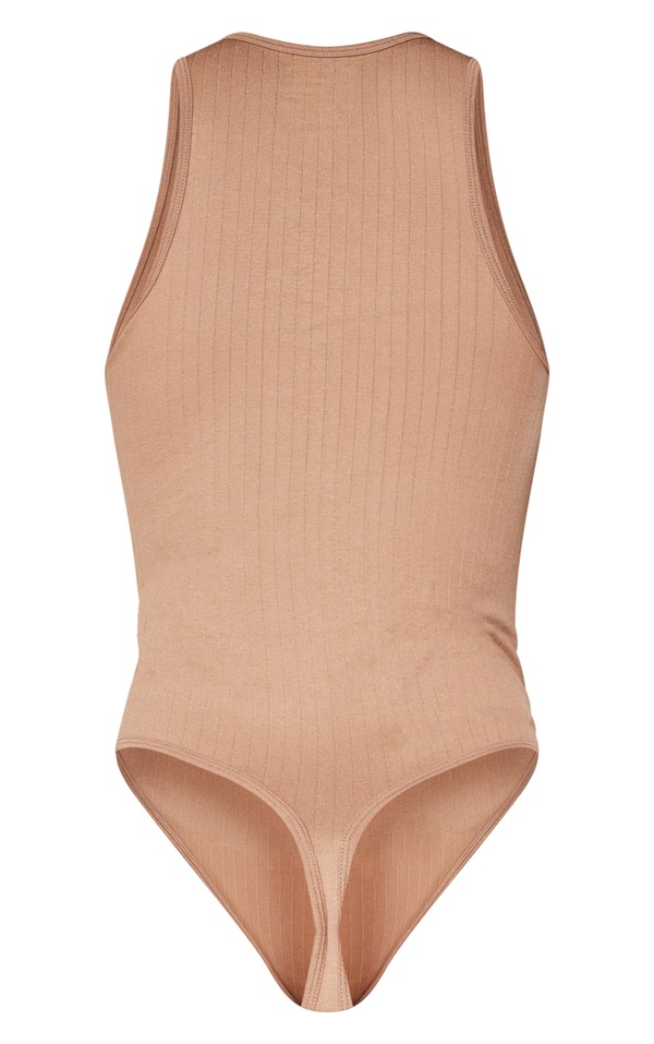 Brown Wide Contour Rib Racer Bodysuit | Tops | PLT