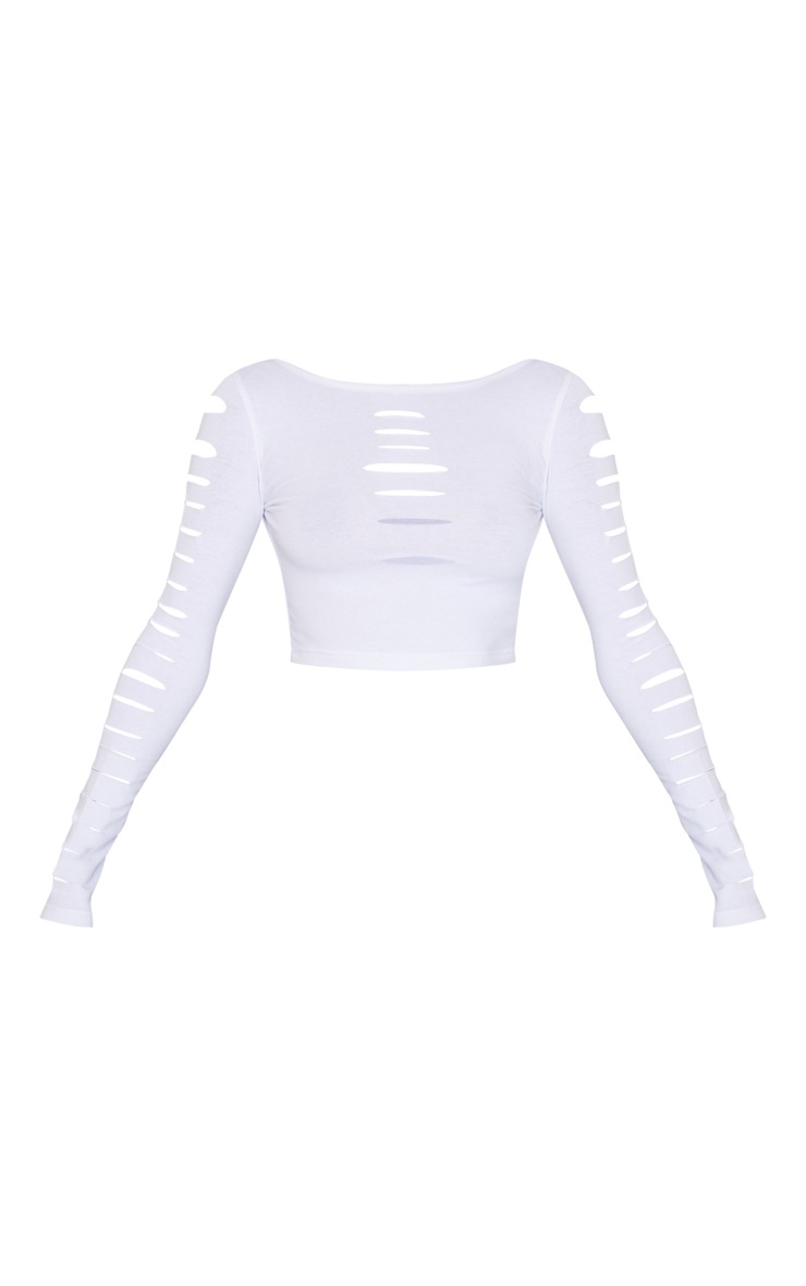 White Multi Slashed Backless Crop Top | Tops | PrettyLittleThing