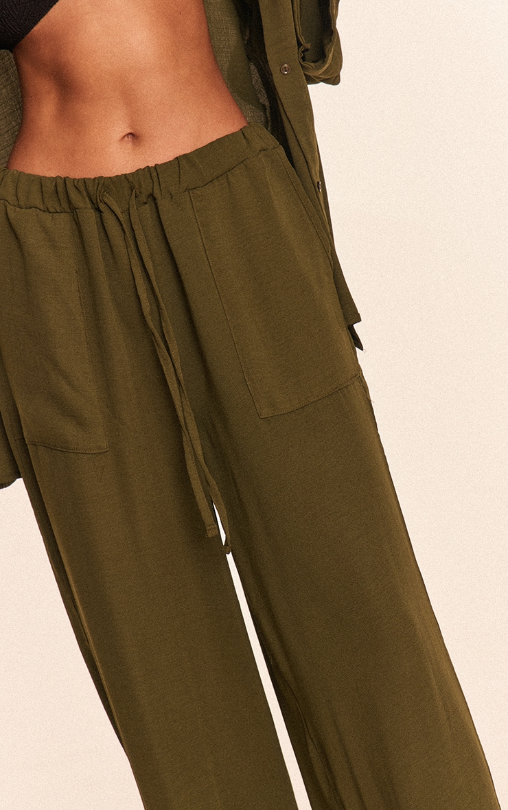 Khaki Linen Look Drawstring Beach Pants | Swimwear | PLT USA